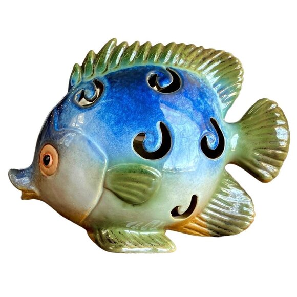 Handmade | Accents | New Bluegreen Ceramic Art Pottery Puffer Fish ...